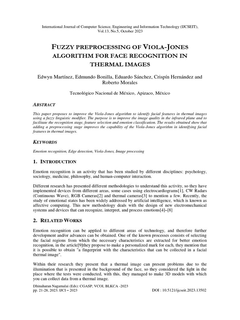 Fuzzy Preprocessing of Viola-Jones Algorithm For Face Recognition in Thermal Images | Download ...