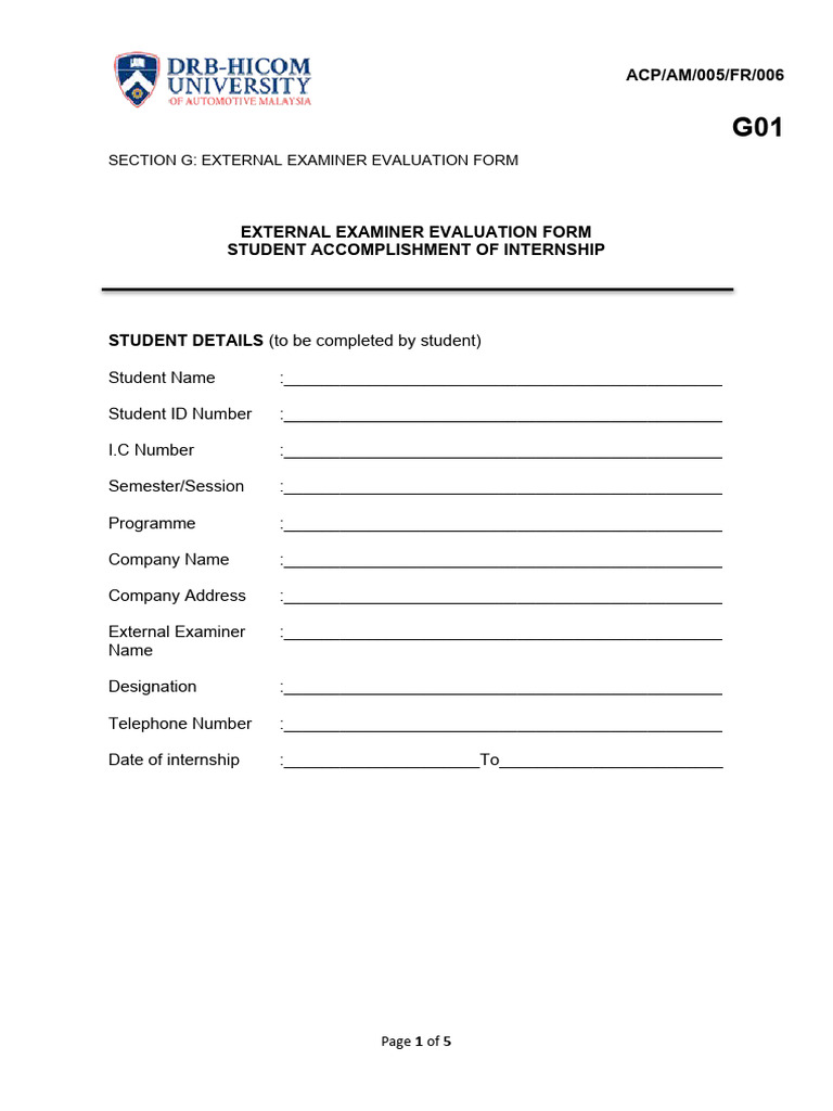 ACPAM005FR006-G01 - External Examiner Evaluation Form | PDF ...