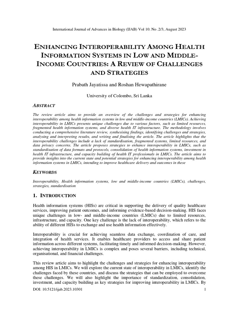 Enhancing Interoperability Among Health Information Systems In Low And