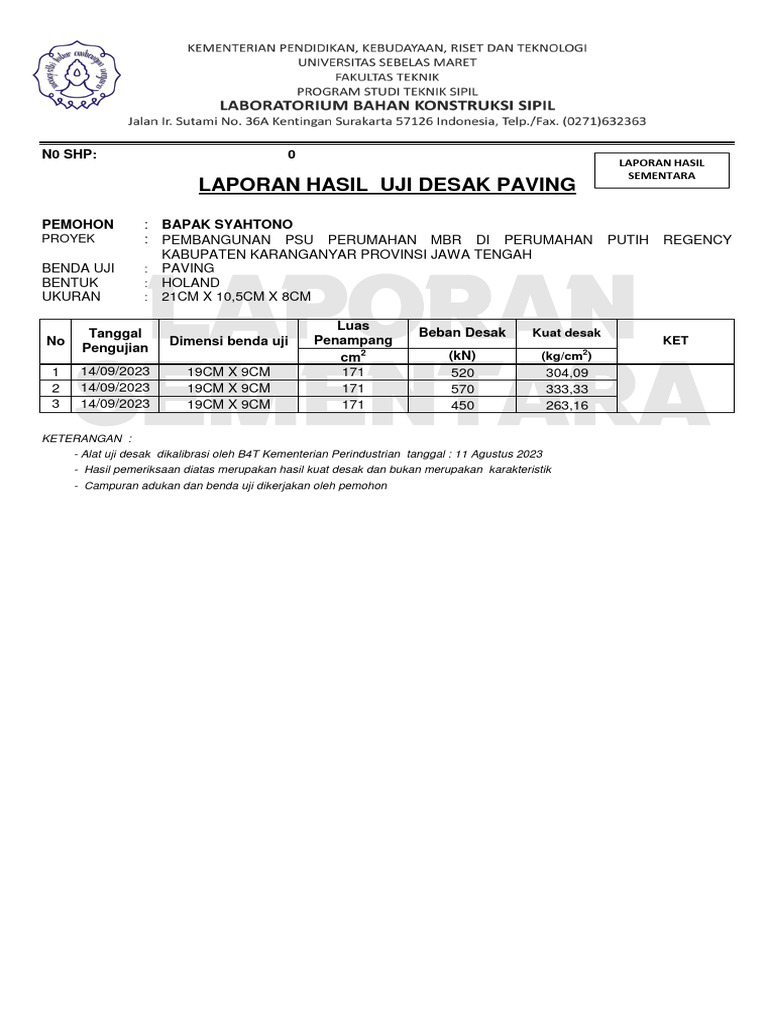 Uji Desak Paving Bapak Syahtono 1203 | PDF
