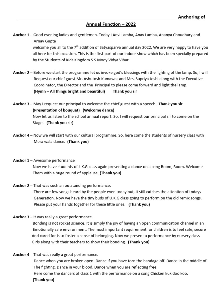 Anchoring of Annual Function | PDF