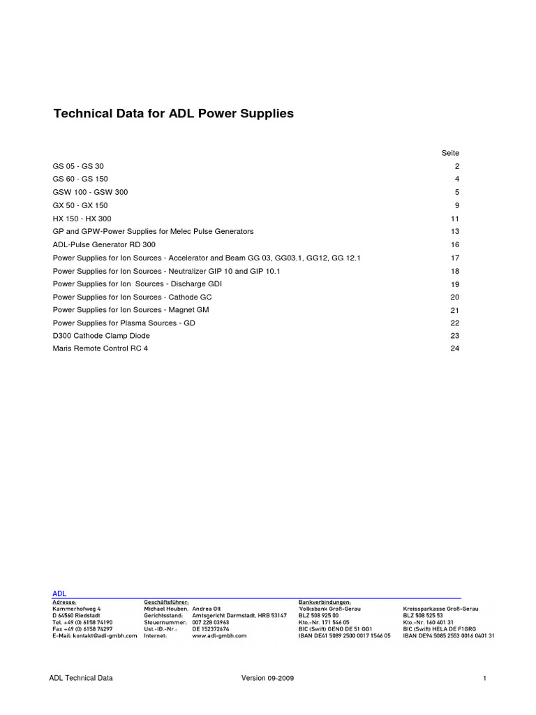 Technical Data For ADL Power Supplies | PDF | Power Supply | Materials Science