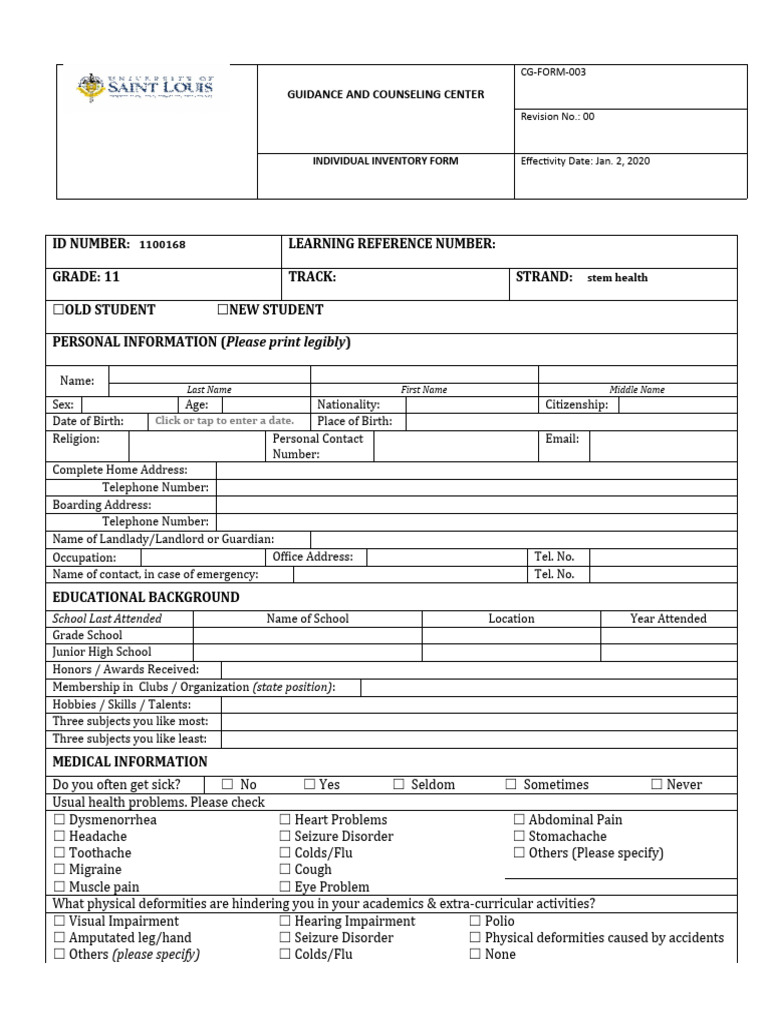 Shs Individual Inventory | PDF