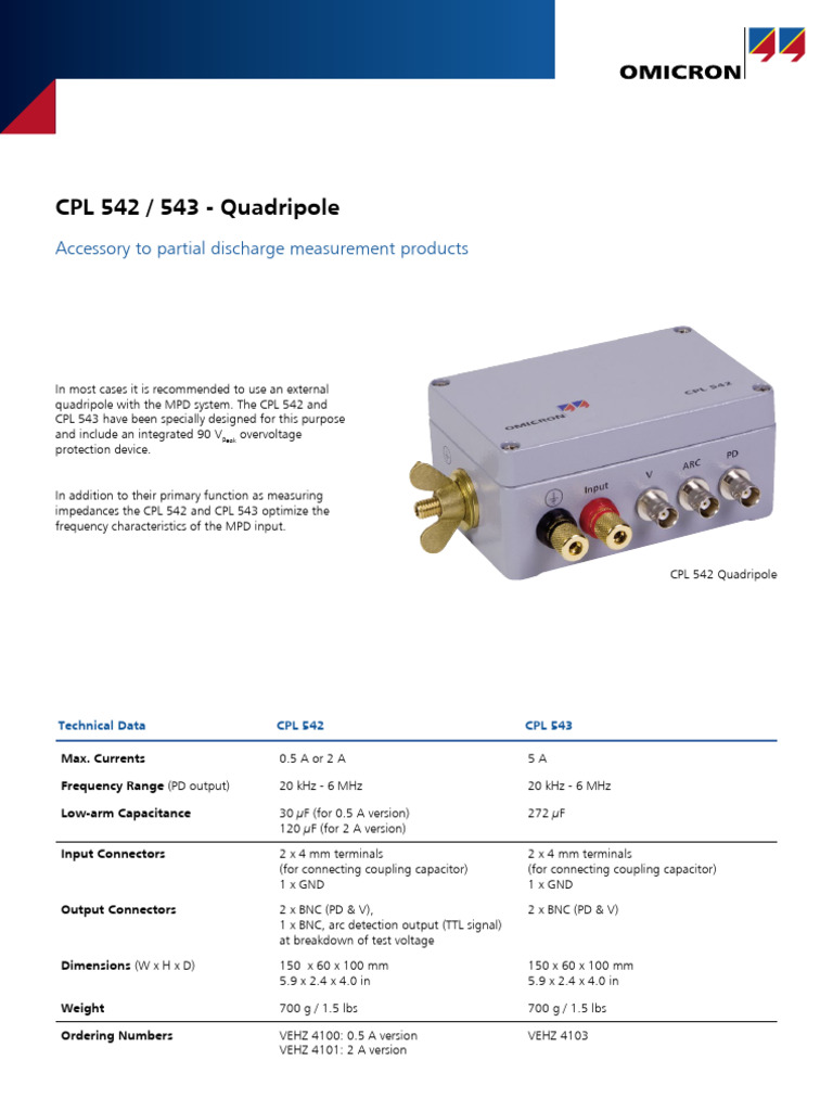OMICRON CPL 542 543 Measuring Impedance Datasheet | PDF | Capacitor | Computer Engineering
