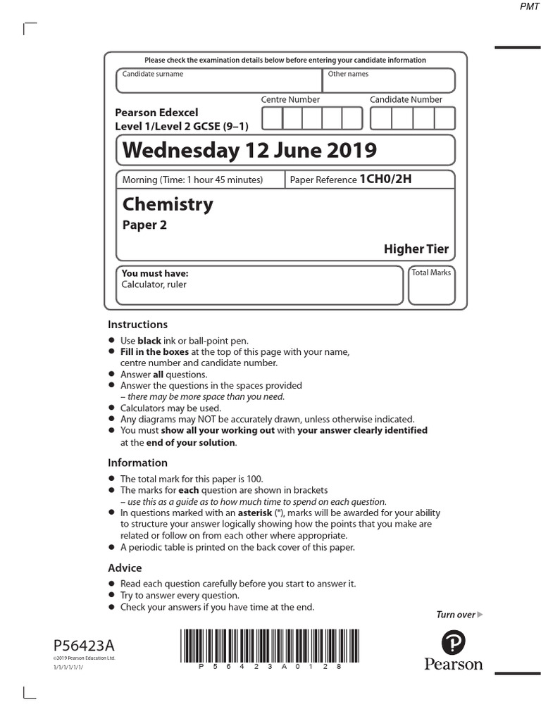 June 2019 QP - Paper 2 (H) Edexcel Chemistry GCSE | PDF | Chlorine | Petroleum