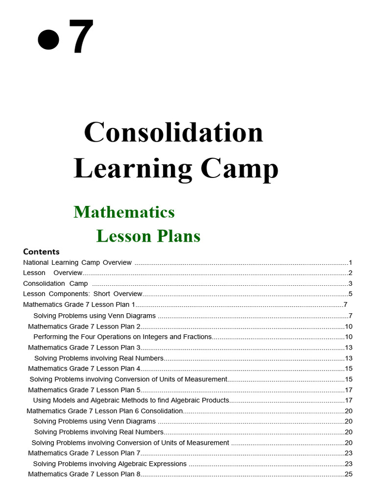 NLC23 - Grade 7 Consolidation Mathematics Lesson Plan - Final | PDF ...