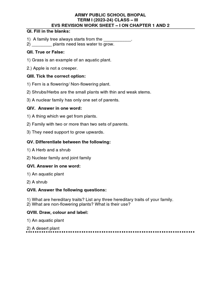 EVS Worksheet 1 On Ch1&2-1 | PDF | Home & Garden | Science & Mathematics