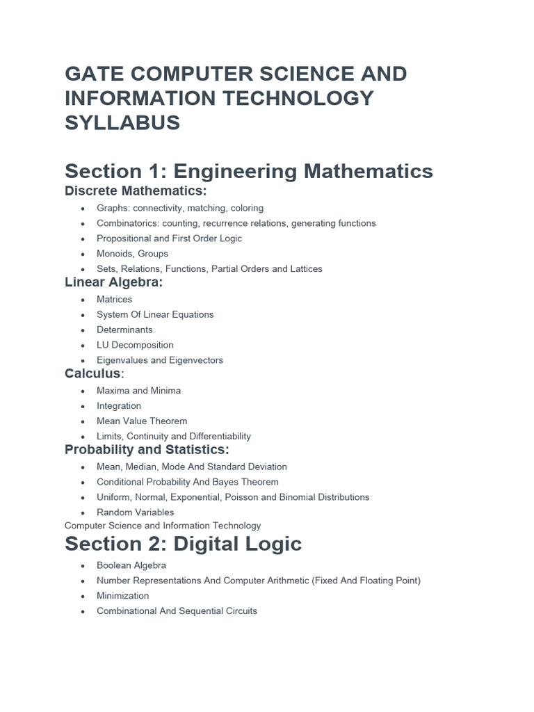 Gate Computer Science and Information Technology Syllabus | PDF ... Gate Computer Science and Information Technology Syllabus | PDF ...