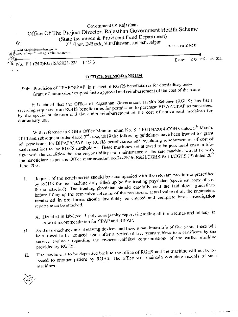 C Pap and Oxygen Memorandum | PDF