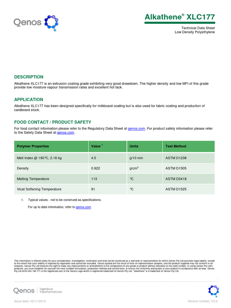 Qenos Alkatane XLC177 For Extr Coating | PDF | Chemical Substances ...