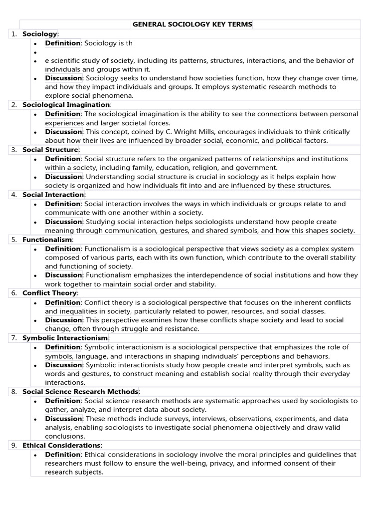 General Sociology Key Terms | PDF | Sociology | Social Structure