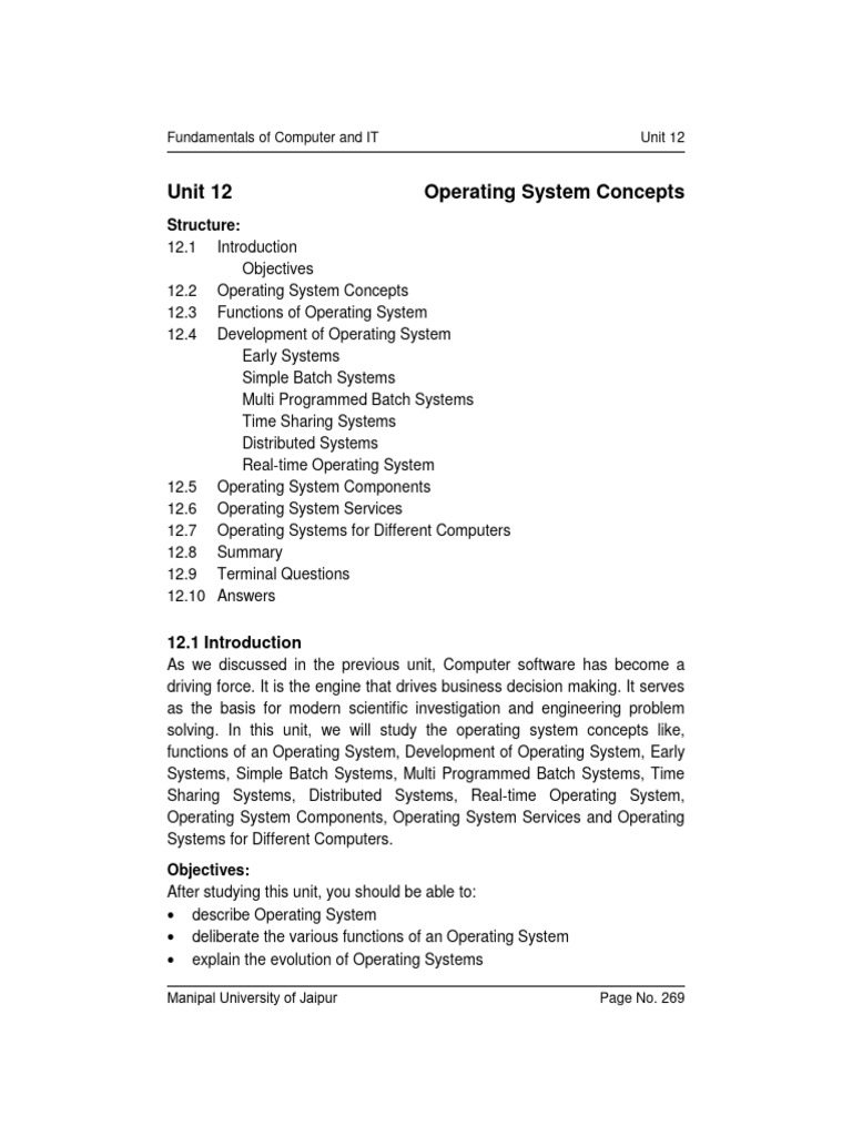 Dca6101 Unit 12 Operating System Concepts Pdf Operating System Computer Data Storage