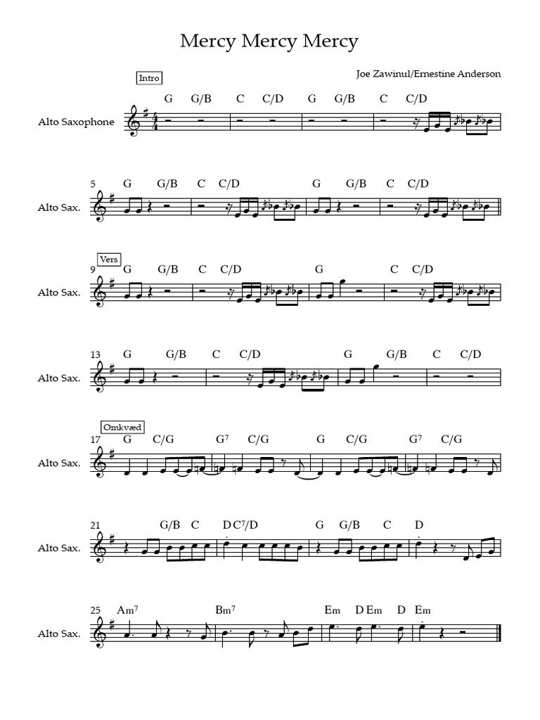 Mercy Mercy Mercy Ernestine Anderson C Score | PDF