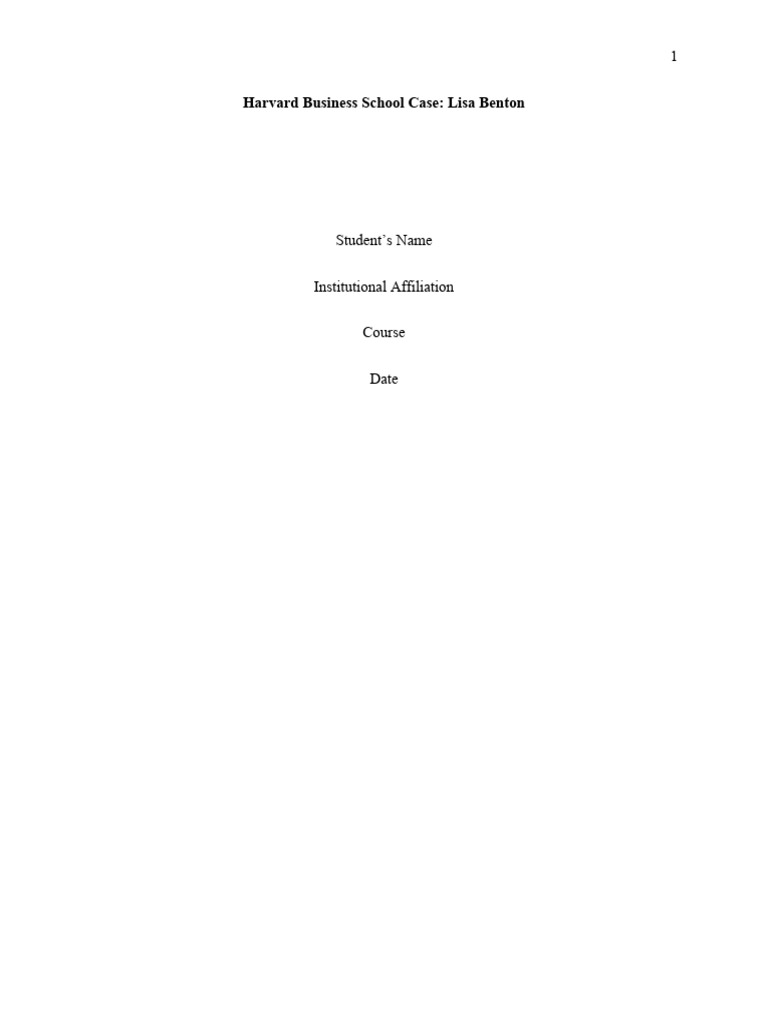 Harvard Business School Case Lisa Benton 104 | PDF | Cognition | Psychology