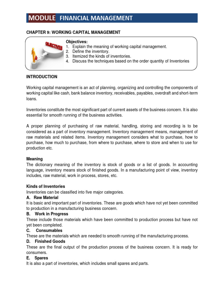Chapter 9 Working Capital Management Pdf Inventory Cash