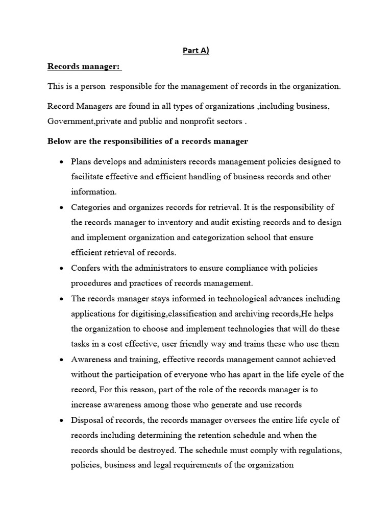 Records Assistant Roles and Responsibilities | PDF | Records Management ...