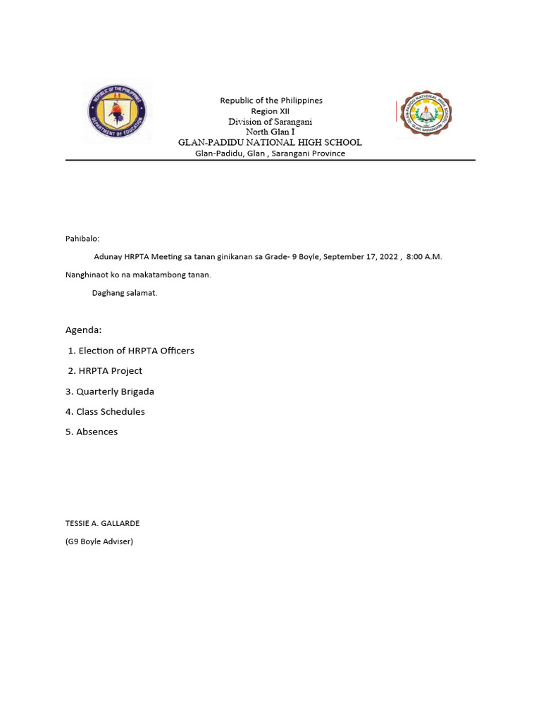 HRPTA Meeting Agenda | PDF