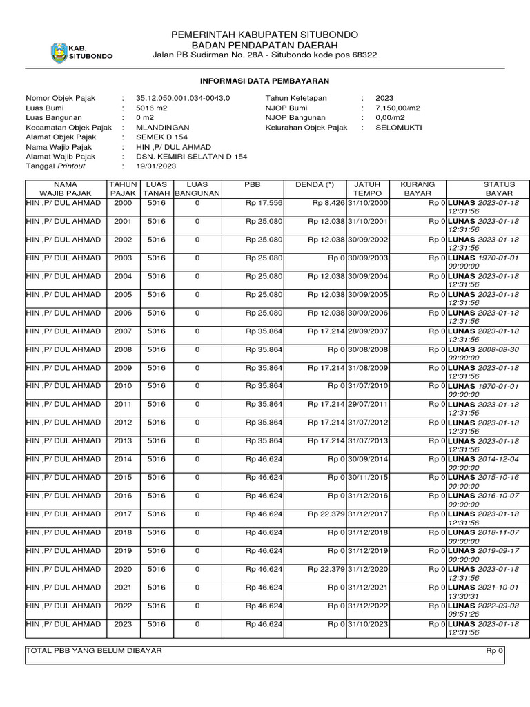 Data - Tagihan - PBB DUL AHMAD | PDF