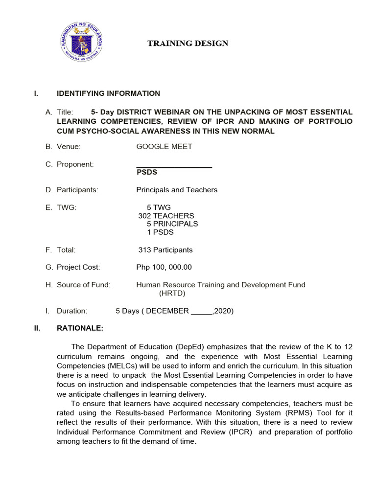 Sample Inset Training Design | PDF | Learning | Behavior Modification