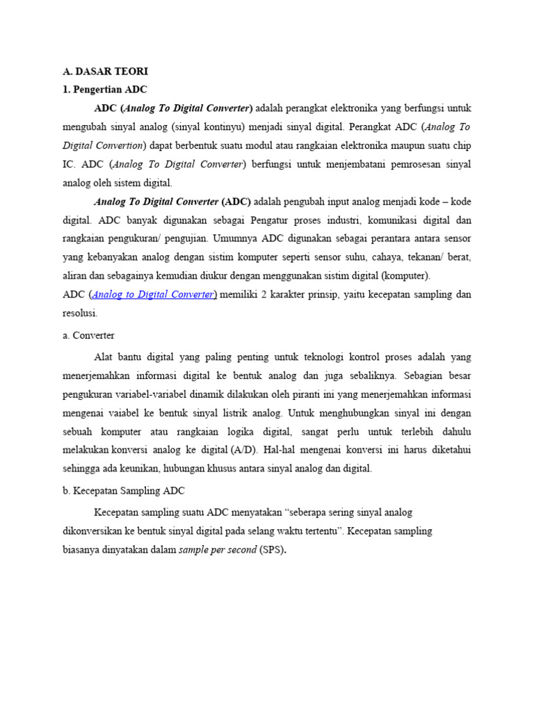 A. Dasar Teori 1. Pengertian ADC ADC (Analog To Digital Converter ...