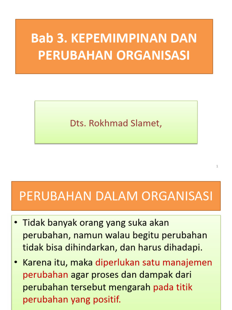 Bab 3 Kepemimpinan Dan Perubahan Organisasii | PDF