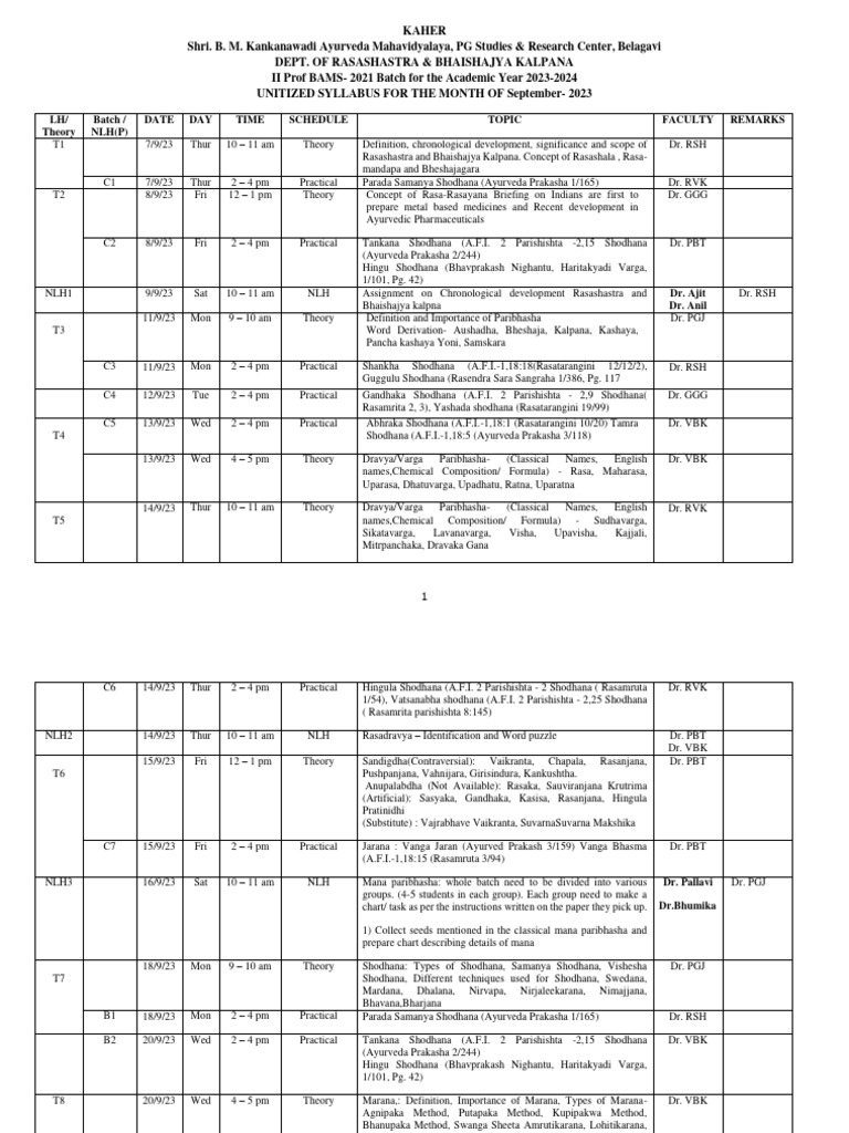 UG 2021 - September Timetable | PDF | Asian Traditional Medicine | Ayurveda