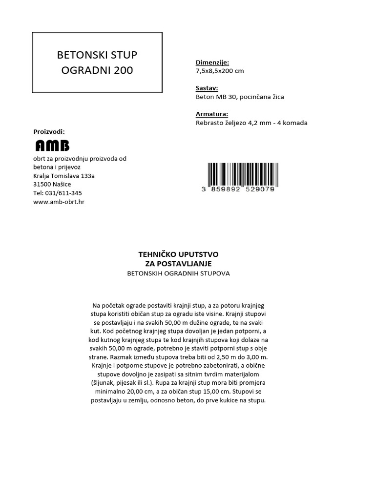 betonski stup postavljanje | PDF