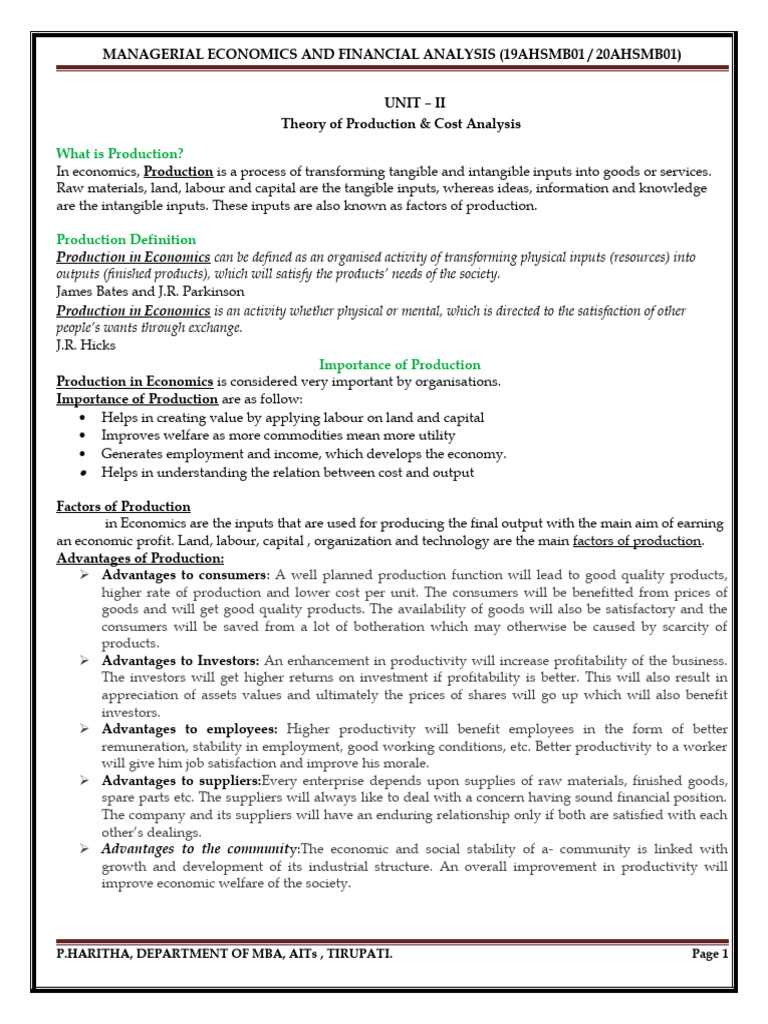 Production Function and Cost Analysis | PDF | Production Function | Economics
