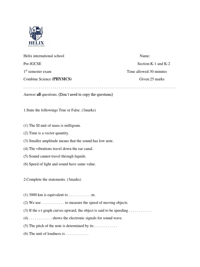 Year 8 Physics Pastpapers | PDF