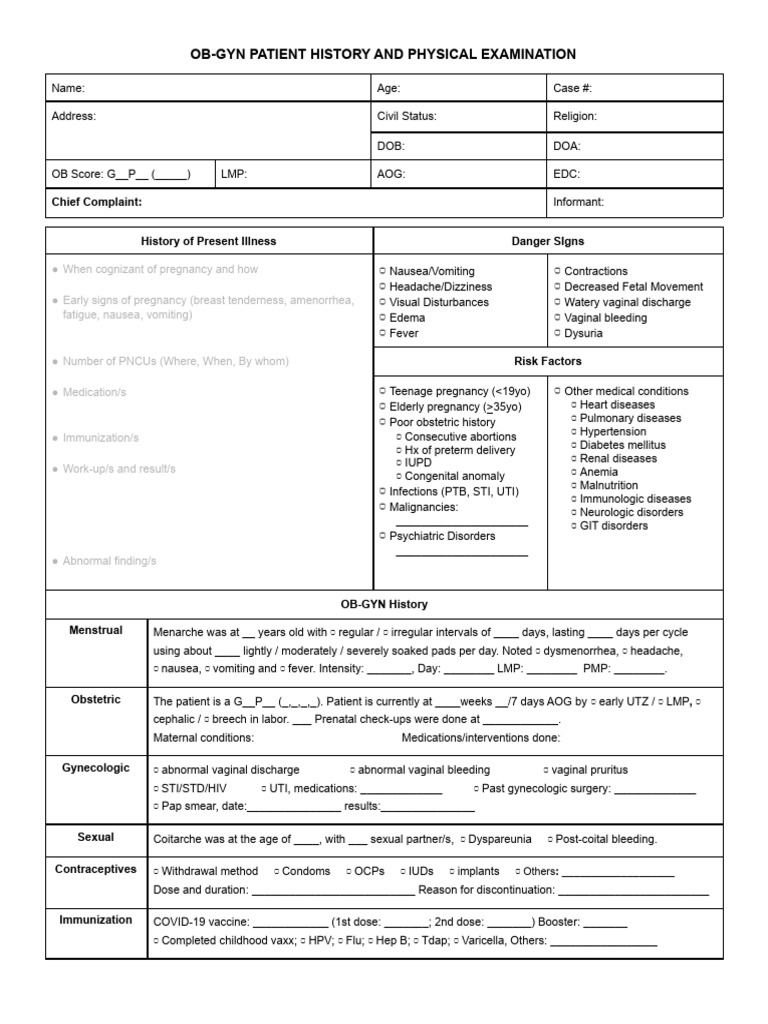 OB-GYN Patient History and PE | Download Free PDF | Pregnancy | Nausea
