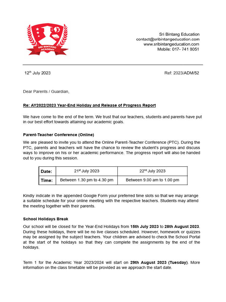 Circular School Year-End Break AY2022 - 23 | PDF | Social Institutions ...