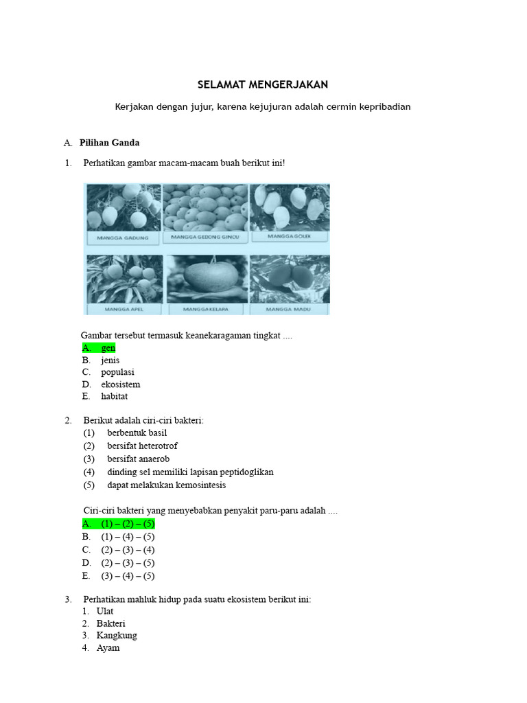 Latihan Soal Us Biologi 2 | PDF