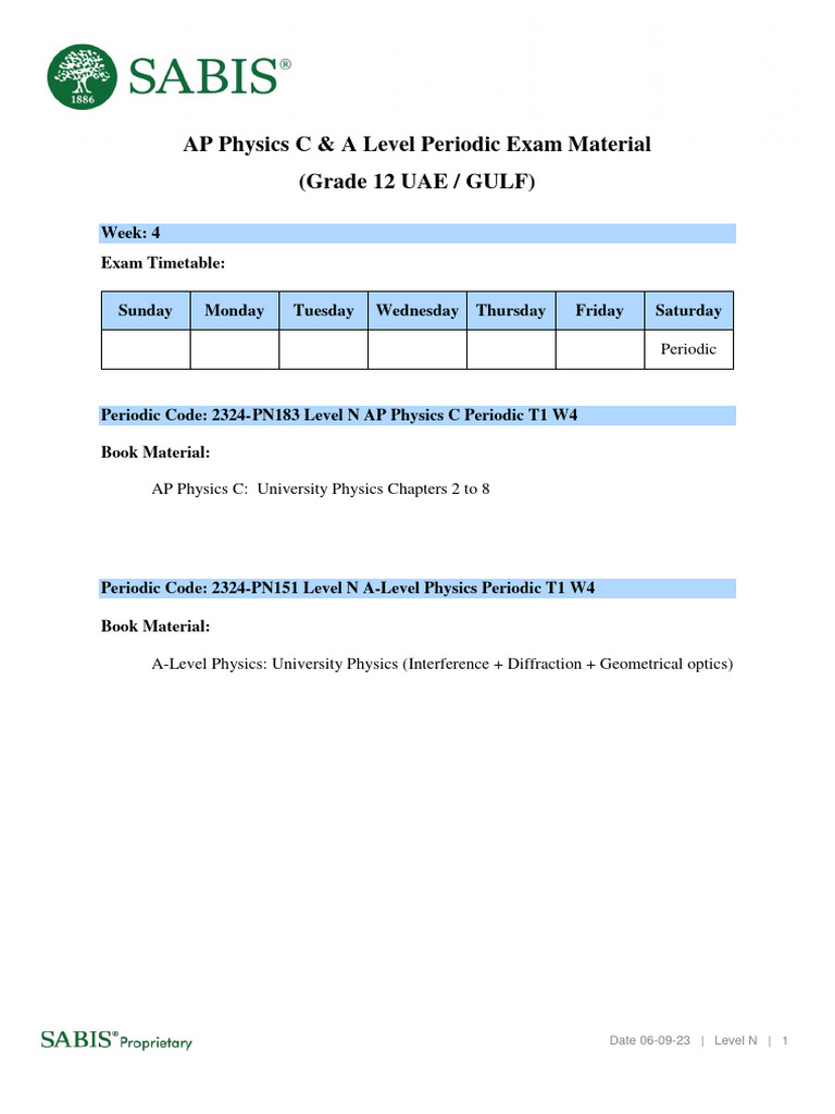 2324 Level N AP Physics C A Level Physics 1and2 Periodic Exam Related ...