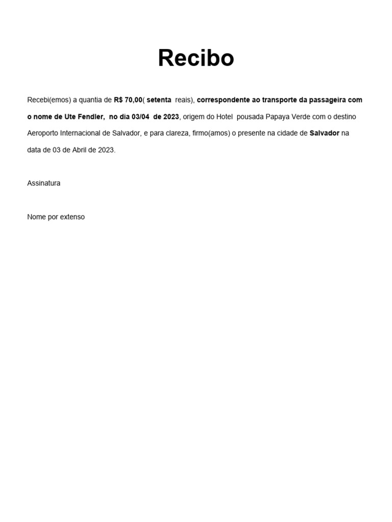 Modelo Recibo Simples para Impressao | PDF