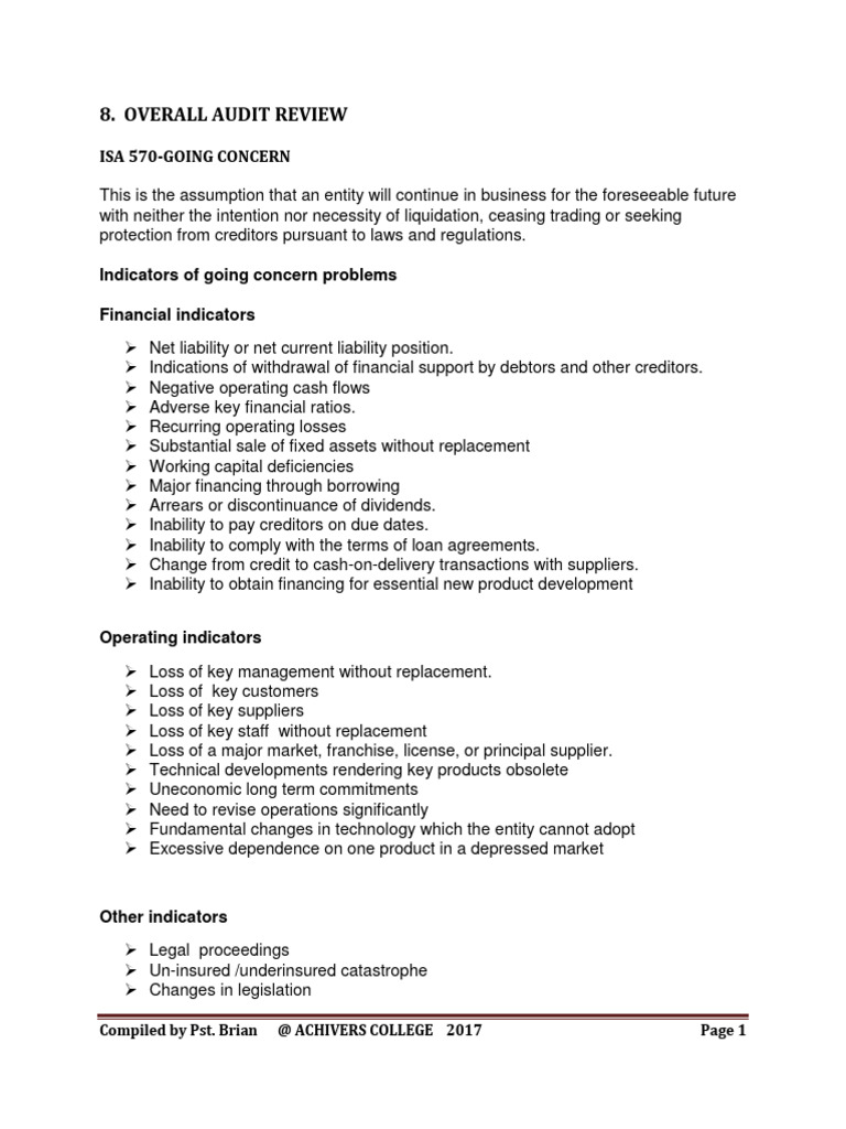 Going Concern Audit Procedures Guide | PDF | Going Concern | Financial ...