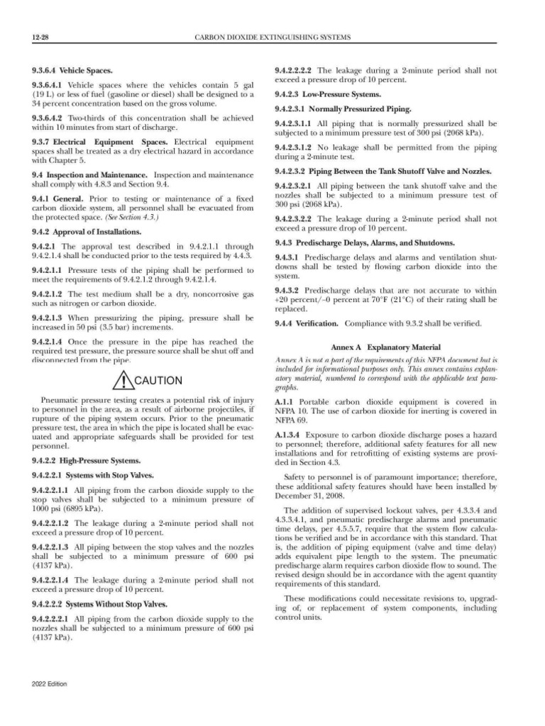 NFPA 12 Edition 2022 Pneumatic Press Test | PDF