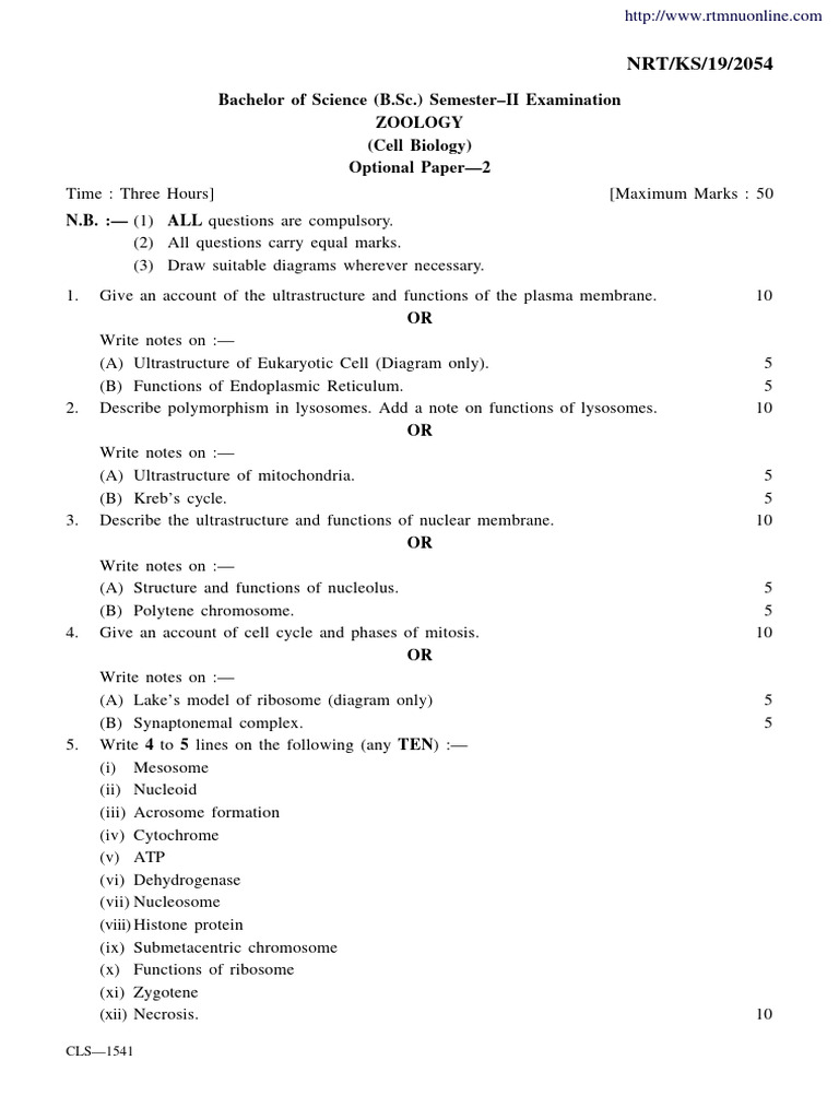 BSC 2 Sem Zoology Cell Biology 2054 Summer 2019 | PDF | Cell (Biology) | Cell Biology
