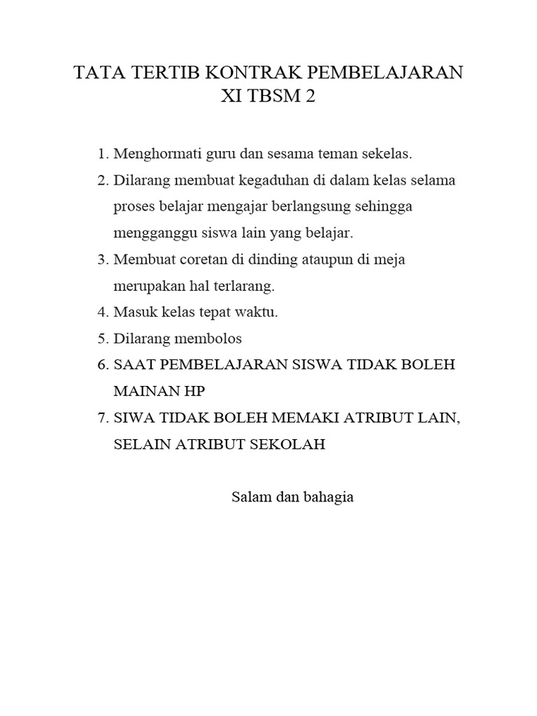 Tata Tertib Kelas XI TBSM 2 | PDF