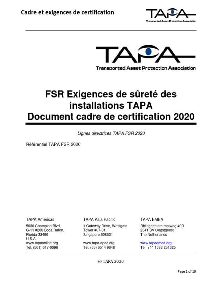 TAPA FSR Certification Framework Document Master V3 FR | PDF | Audit ...