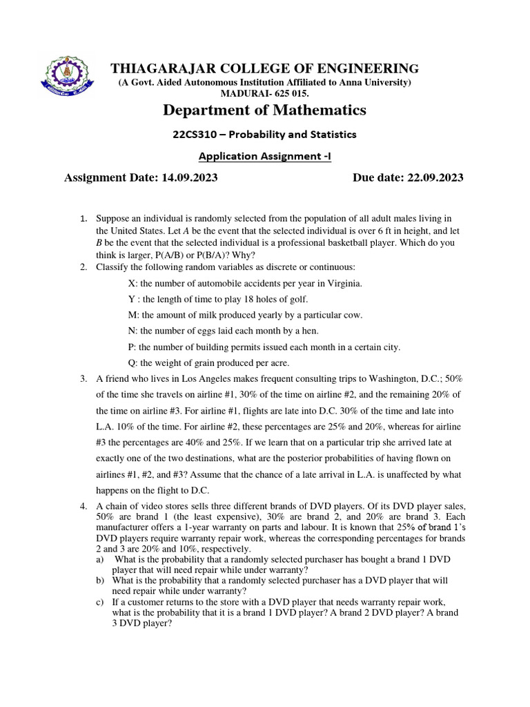 Application Assisgnment | PDF | Probability Distribution | Statistical Theory