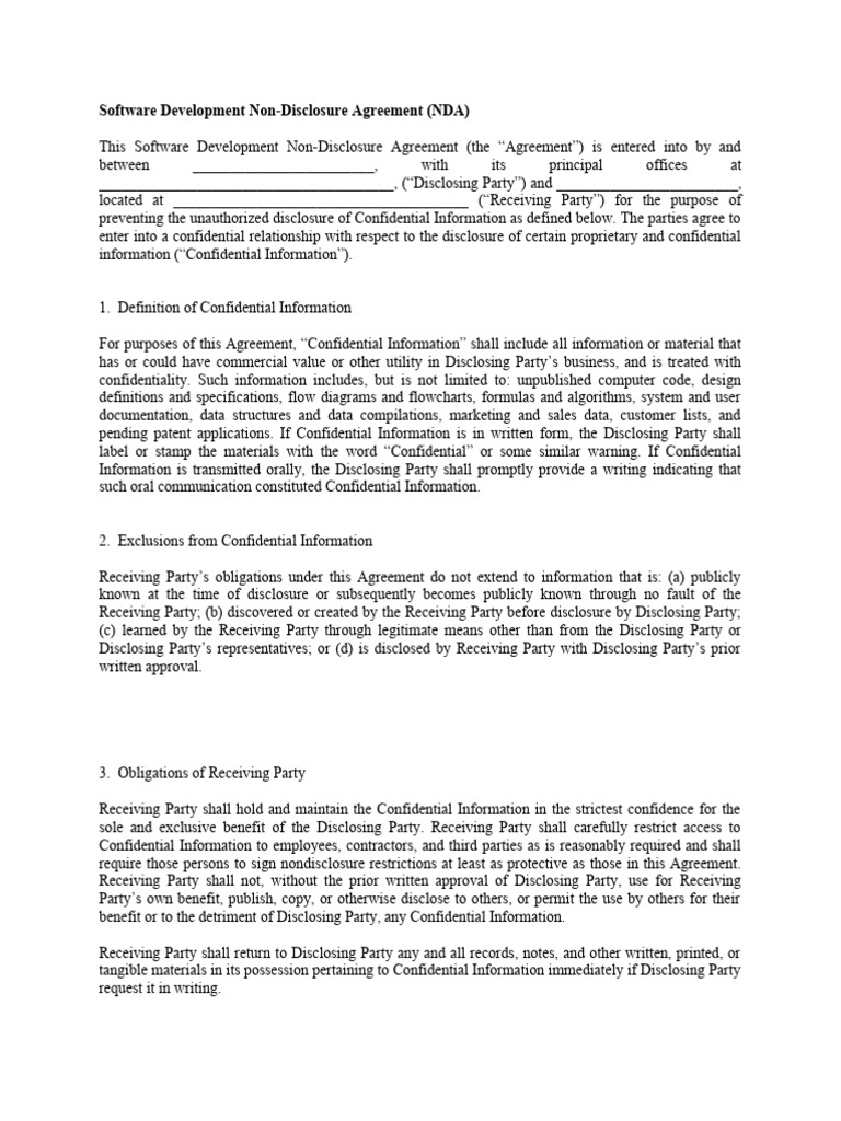 Software Development NDA Template | PDF