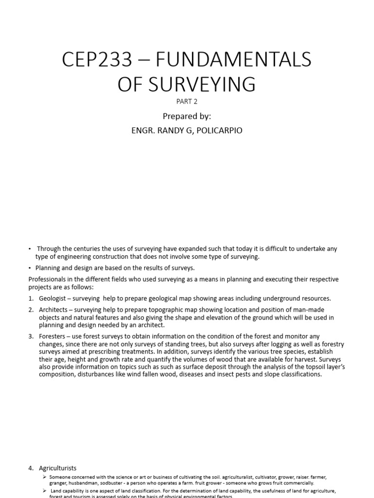 PART2 - CEP233 - Fundamentals of Surveying SURVEYING | PDF