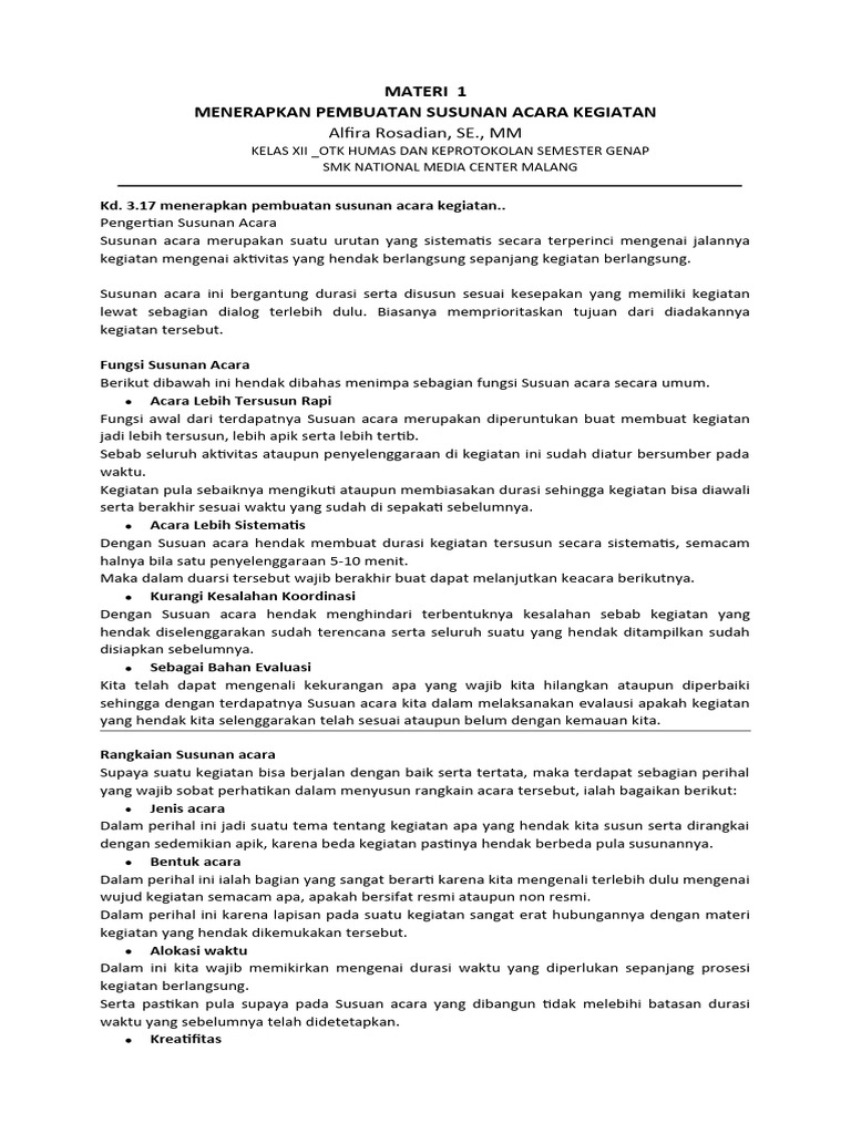 Panduan Susunan Acara Kegiatan Resmi | PDF