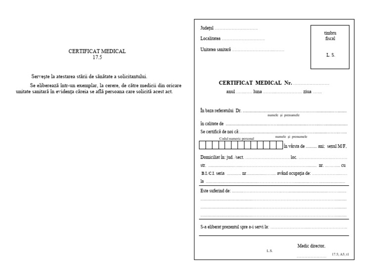 Model Certificat Medical Tip A 5 Conform Ordinului MS NR 576 Din 2007 | PDF