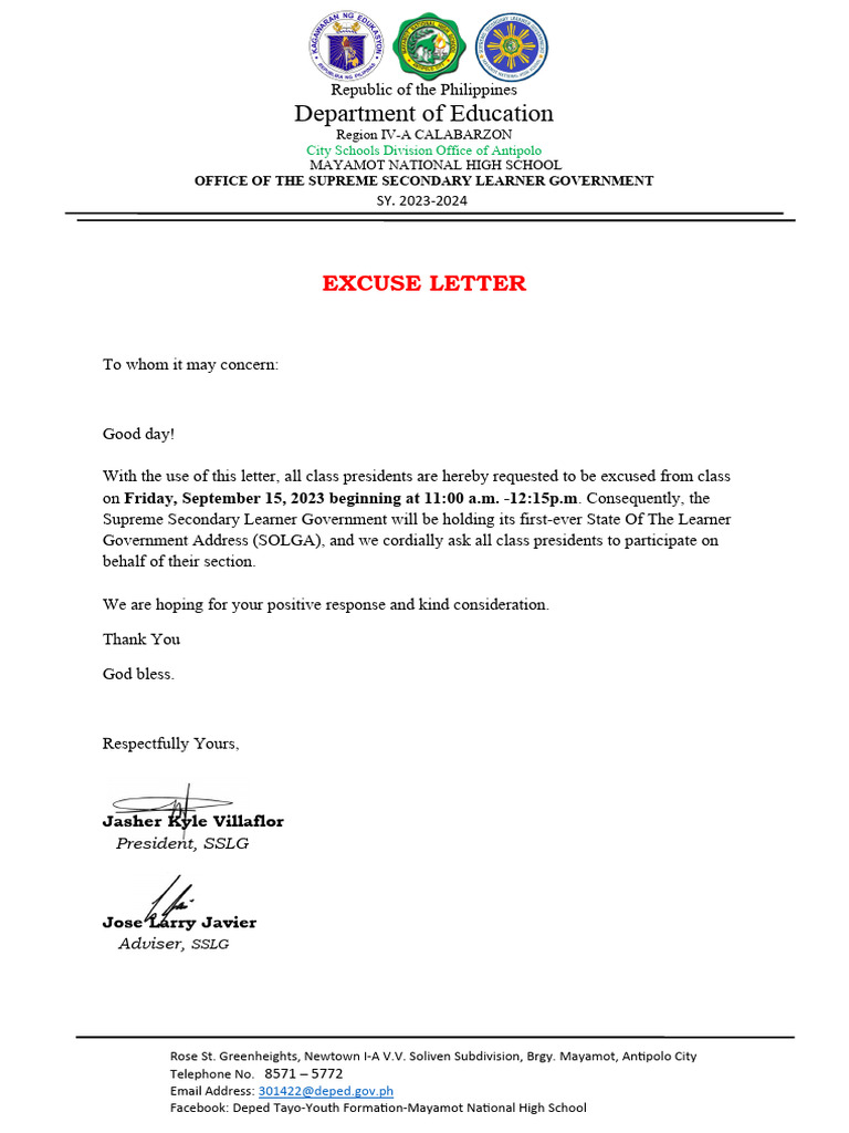 Excuse Letter | PDF | Wellness