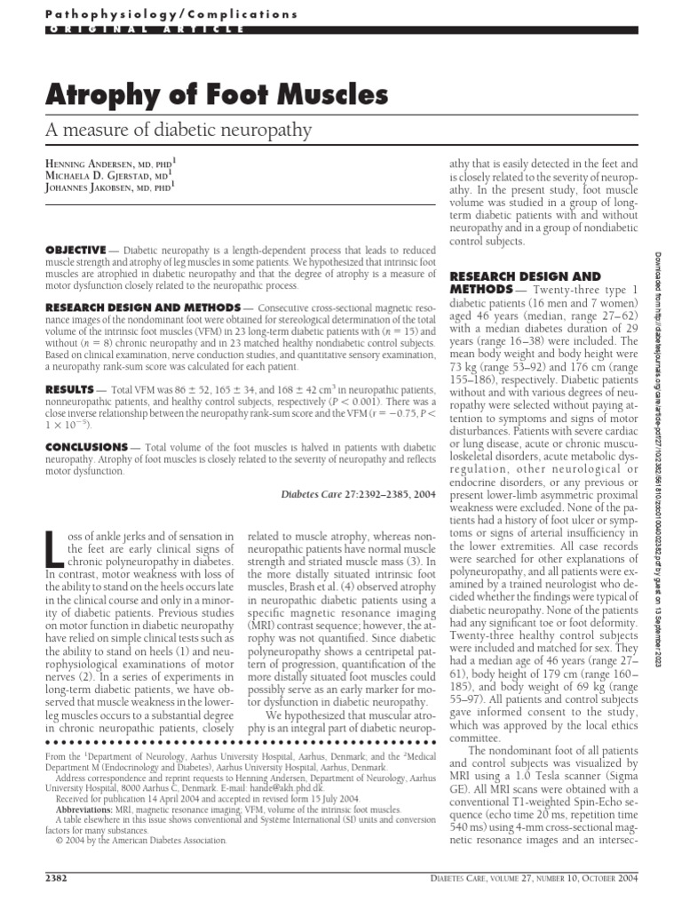 Diabetic Neuropathy and Foot Muscle Atrophy | PDF