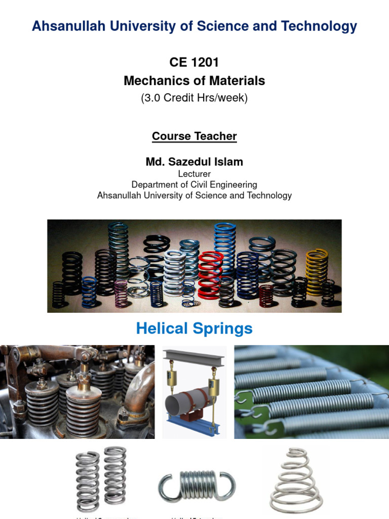 Helical Springs (Civil Engg. For AUST EEE 1/1) | PDF | Helix | Stress ...
