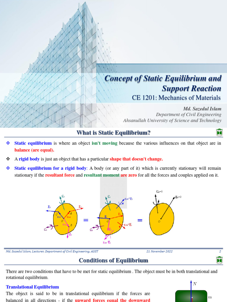 Static Equilibrium and Support Reactions | PDF | Beam (Structure) | Force