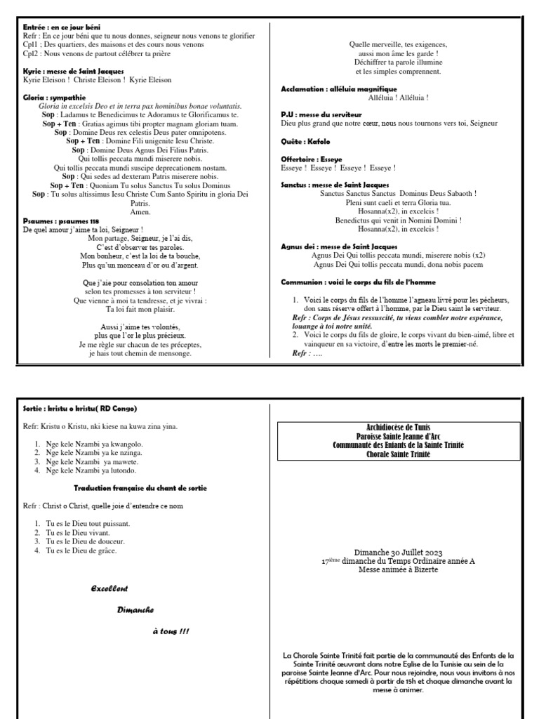 Programme Chants Messe | PDF | Agnus Dei | Messe