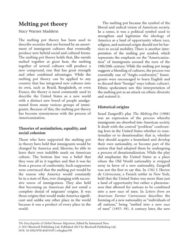 Melting Pot Theory | PDF | Cultural Assimilation | Immigration